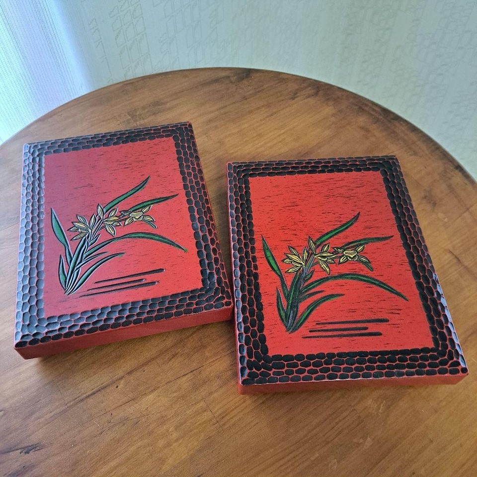 Two Red Plastic Letter Boxes with Hand-Carved Lacquer Finish | eBay