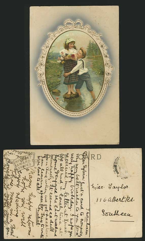 Children Little Boy Girl on Stepping Stone Old Postcard | eBay UK