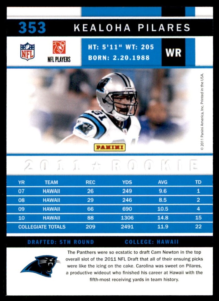 2011 Score Kealoha Pilares Carolina Panthers #353 1092 | eBay