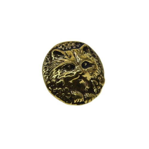 3D Brass Cat kitty Head Pin Batch Button Screw Back EDC For Cap Hat ...