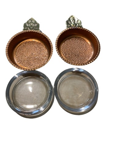 2 Coppercraft Guild Hammered Porringers With Brass Handle, 4.25” Wide ...