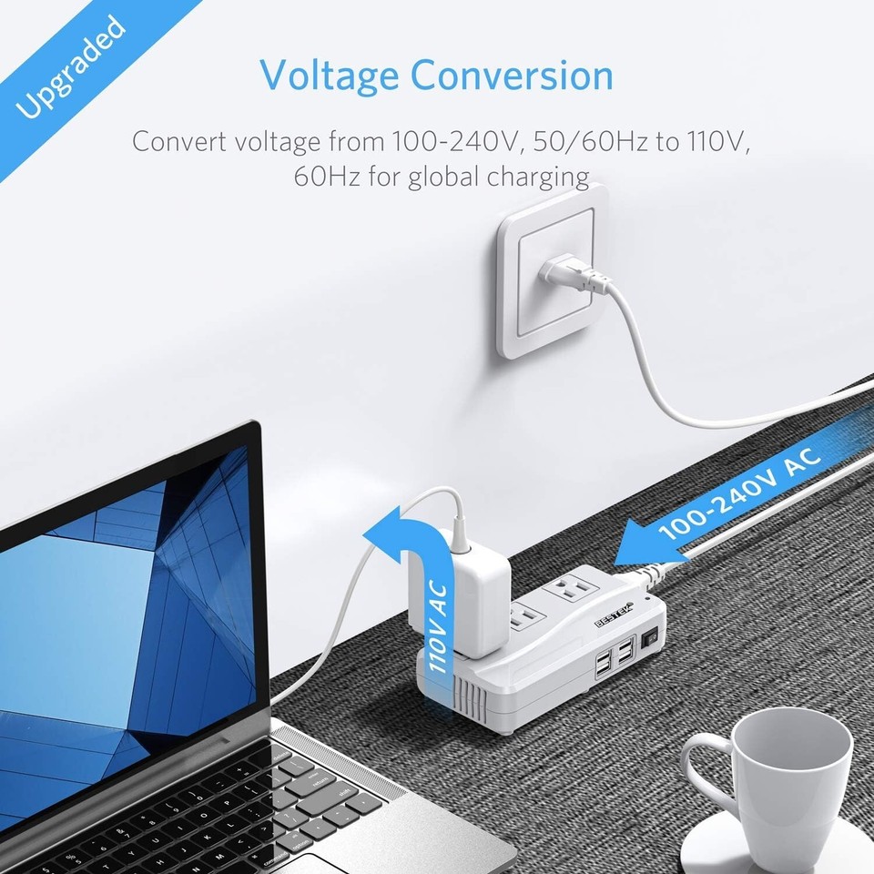BESTEK Universal Travel Adapter 220V to 110V Voltage Converterwith 6A 4 ...