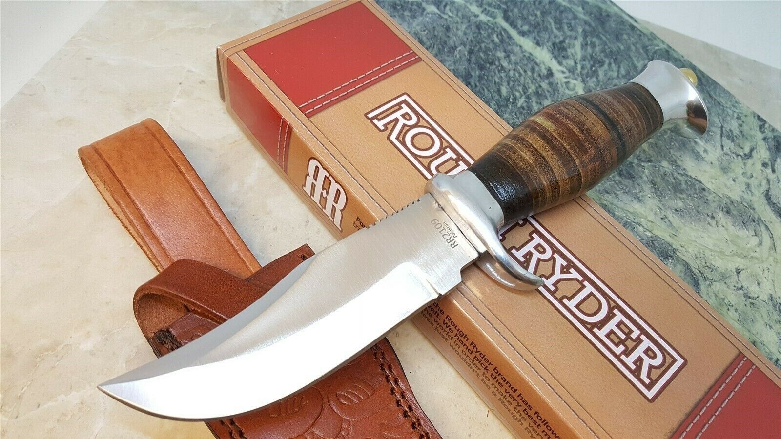 Rough Rider Fixed Blade Knife Stacked Leather Retro Hunter Custom ...