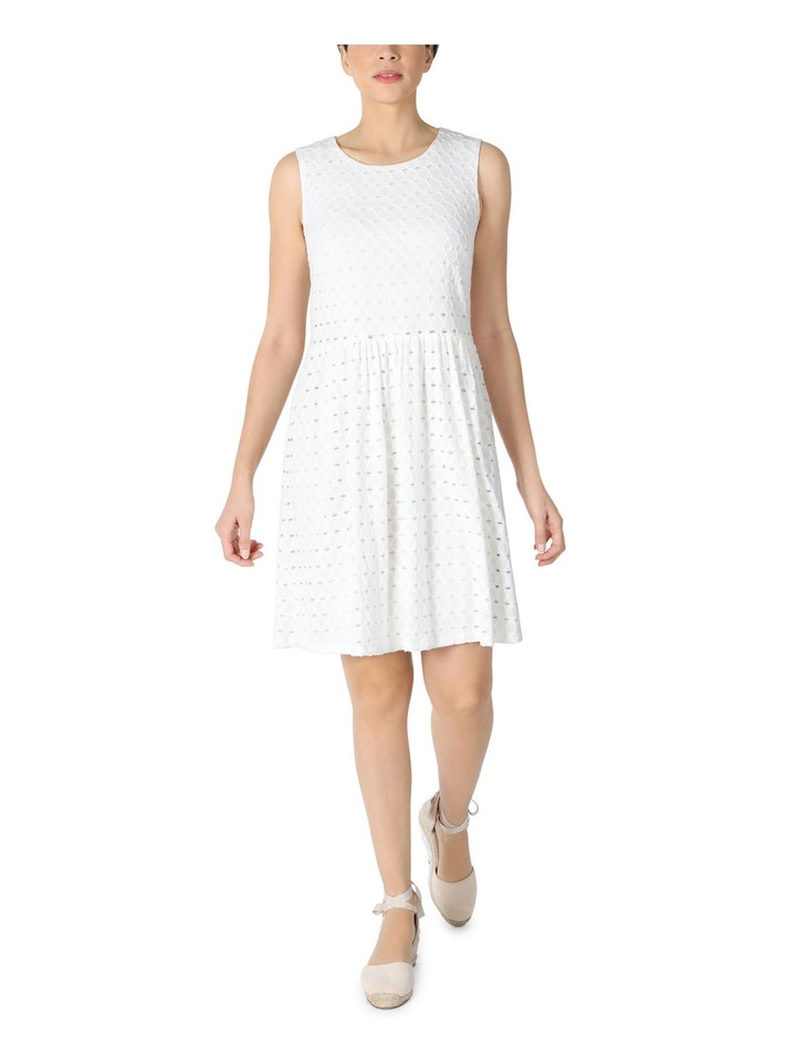 ROBBIE BEE Womens White Lined Sleeveless Short Fit + Flare Dress ...