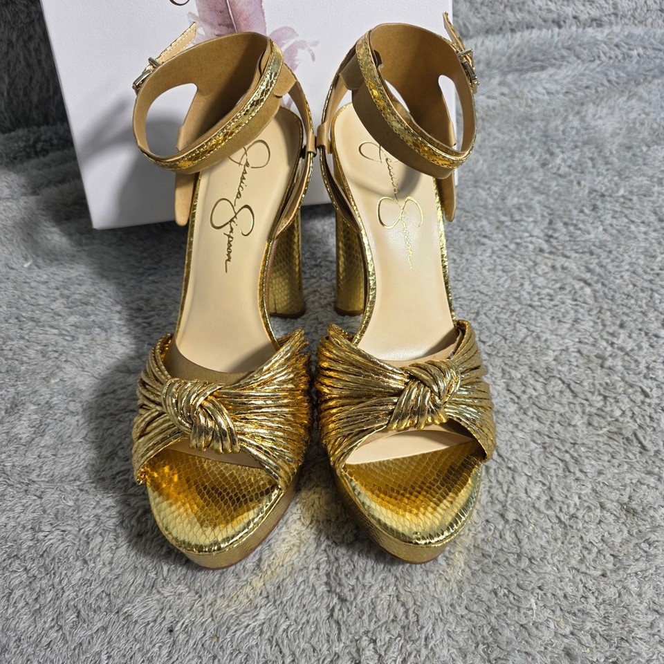 Jessica Simpson Immie Womens Gold Glam Metallic Platform Knot Sandals ...