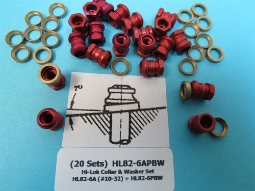 (20) HL82-6A +HL82-6PBW Aligning 10-32 Hi-Lok Collar Nut & Washer Set ...