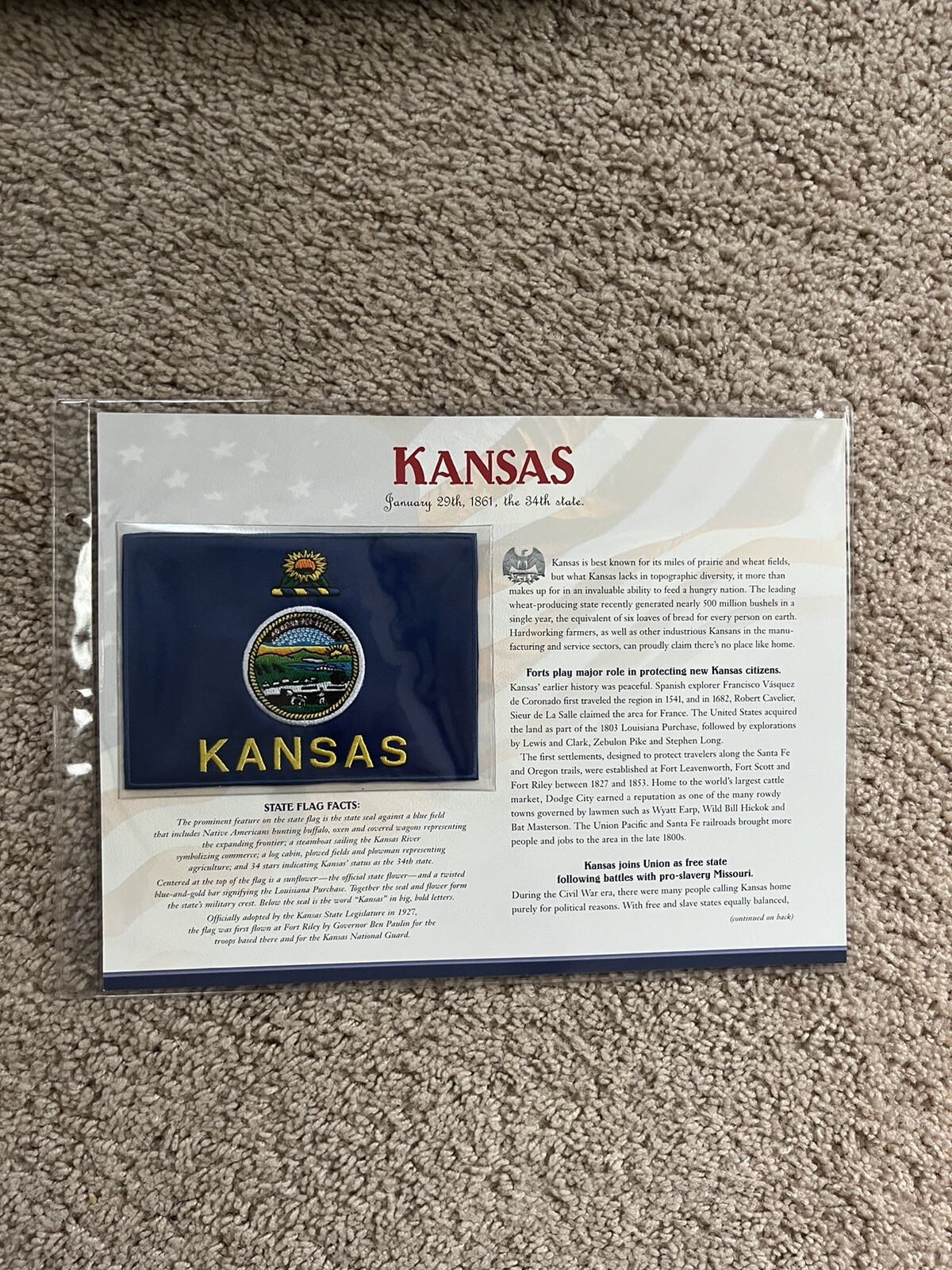 Kansas Willabee & Ward State Flag Patch Info Card United States ...