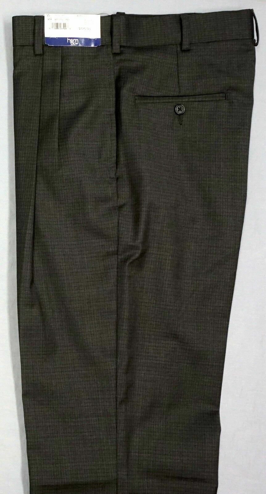 NWT $125 HART SCHAFFNER MARX GREY EXPANDER Mens Reg PANTS PLEAT PLAID ...