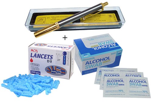 Painless Acupuncture Lancet Needle Stainless Steel Pen Alcohol Swab 200 ...