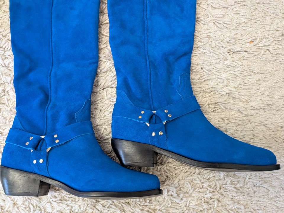 FREE PEOPLE LOCKHART HARNESS LONG BOOTS IN REAL SUEDE NAVY/BLUE UK4.5 ...