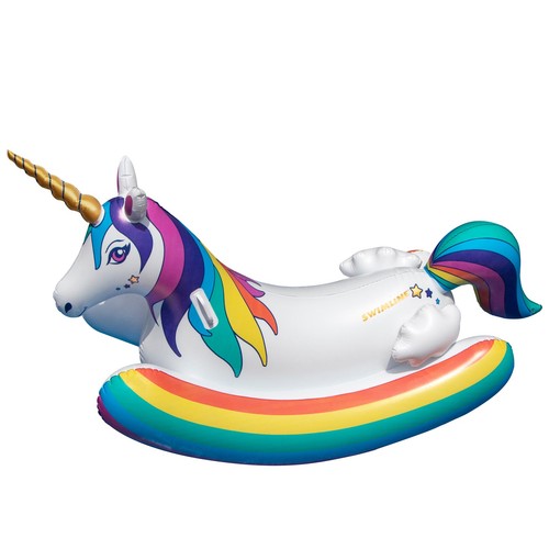 Swim Central 86" Inflatable Rainbow Unicorn Rocker Swimming Pool Float ...