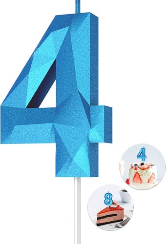 Number Birthday Candles(4 Candle Blue) 3D Diamond Shape Happy 4, Blue ...