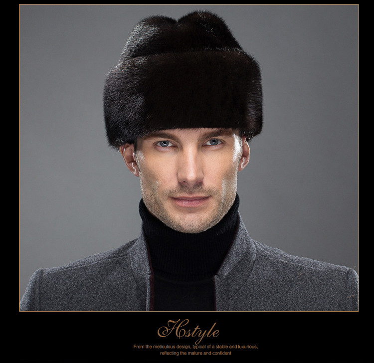Winter Men's 100% Real Genuine Mink Fur Warm Hat Outdoor French Cap ...