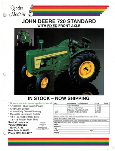 Ad Sheet / Order Form John Deere 730 Standard Tractor Die Cast 1:16 var ...