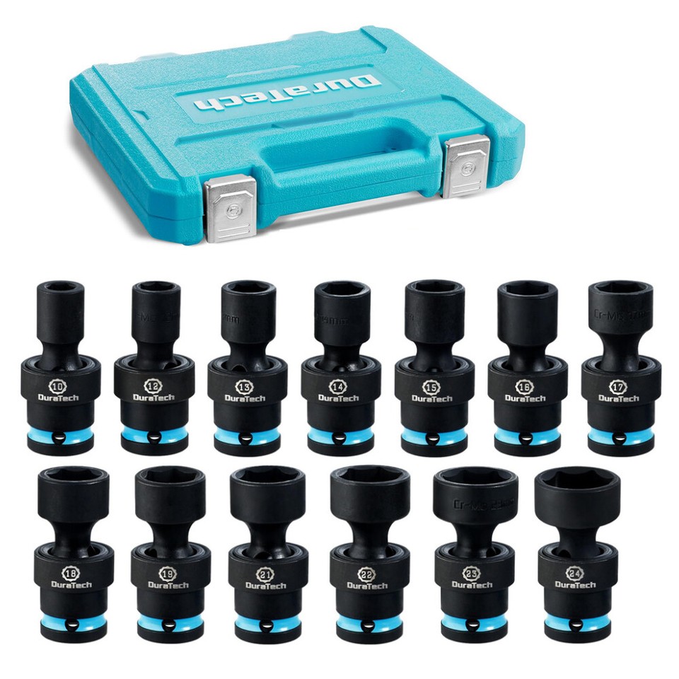 DURATECH 13PCS 1/2" Dr Swivel Socket Set Shallow Universal Impact ...
