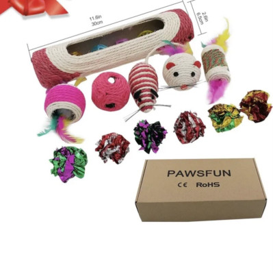 12 Pk Cat Toys Best Rolling Sisal scratching Post Trapped Interactive ...
