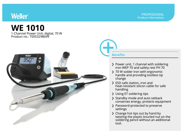 Weller - WE 1010 Soldering Station Set with Soldering Iron - Supply ...