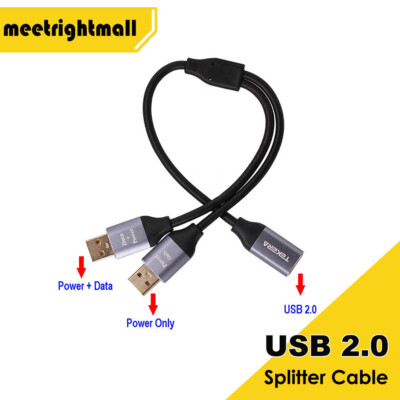 USB 2.0 Female to 2 Dual USB Male Power Adapter Y Splitter Cable Cord ...