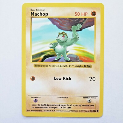 Pokemon Shadowless Machop - Base Set | NM | 52/102 | TCG Card Non Holo ...