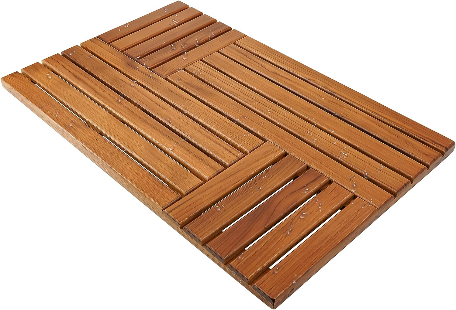 Teak Wood Bath Mat, 31.8 X 20 Inch Large Wooden Shower Mat for Bathroom ...