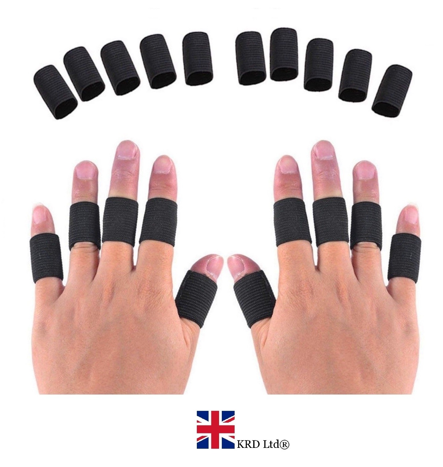 10 Black Stretchy Finger Protector Sleeves for Arthritis & Sports Aid ...