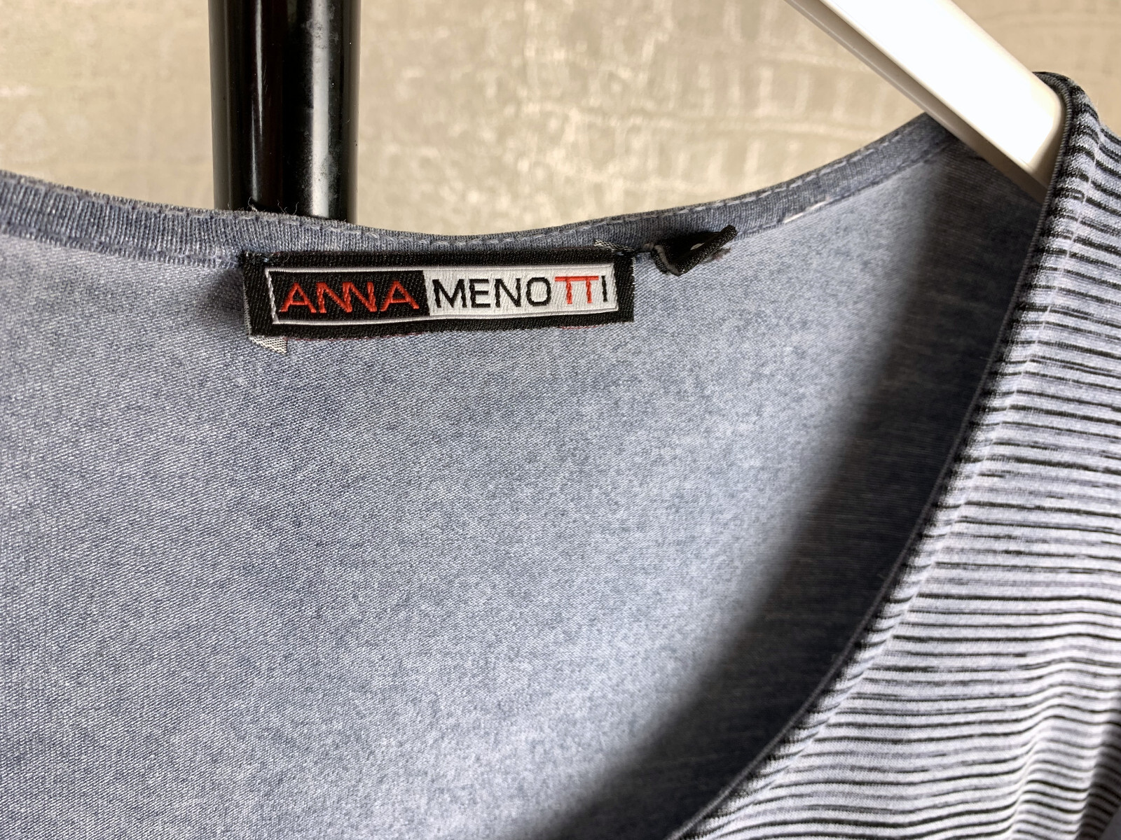ANNA MENOTTI Damen Gr. S Shirt Stretch Jersey Spitze blau schwarz ...