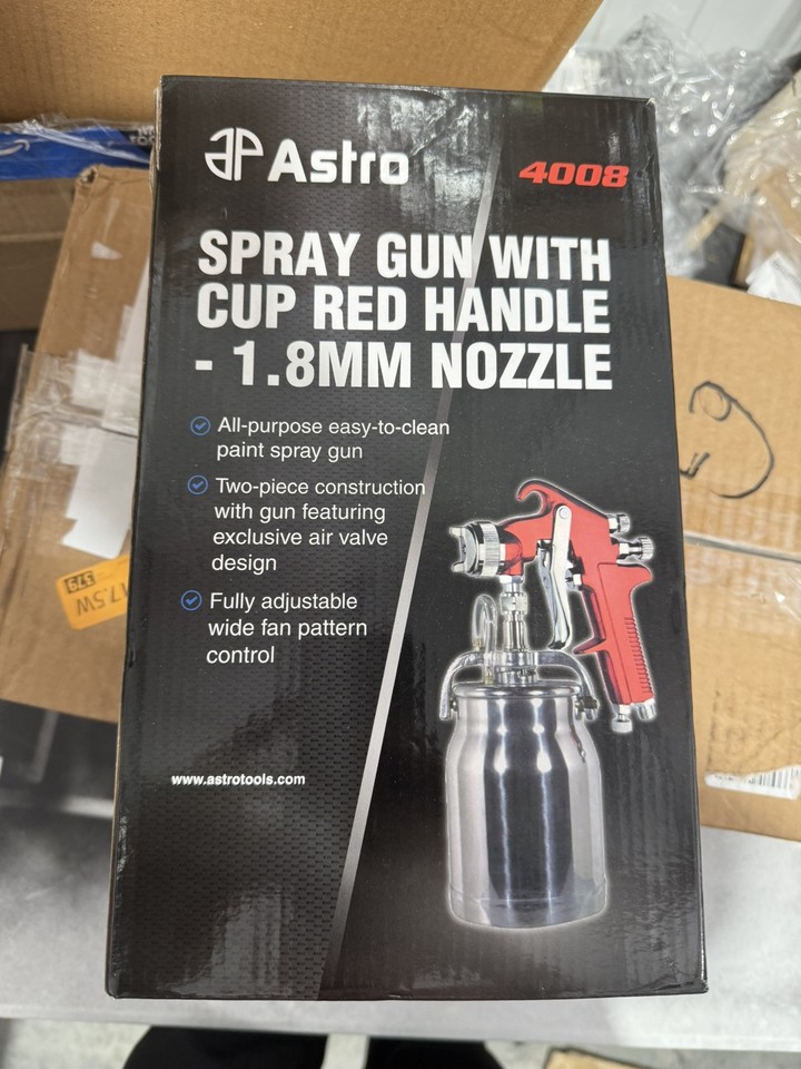 Astro Pneumatic Tool 4008 Spray Gun with Cup - Red Handle 1.8mm Nozzle ...