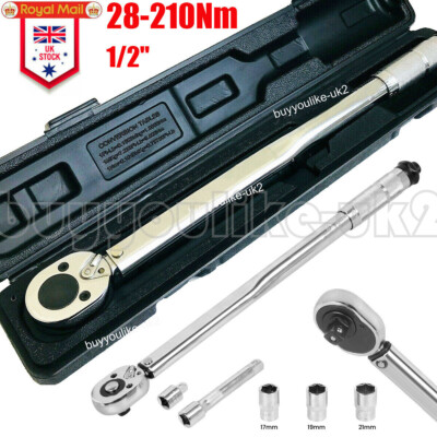 Ratcheting Torque Wrench 1/2" Socket Set Square Drive 28-210Nm Car ...