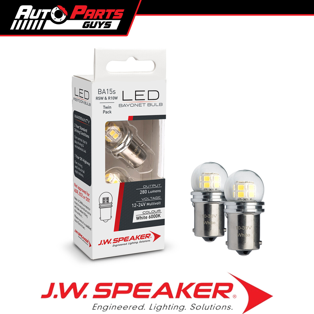 JW Speaker R5W R10W / BA15s Bayonet Bulb LED Pair 12V - 24V 6000K ...
