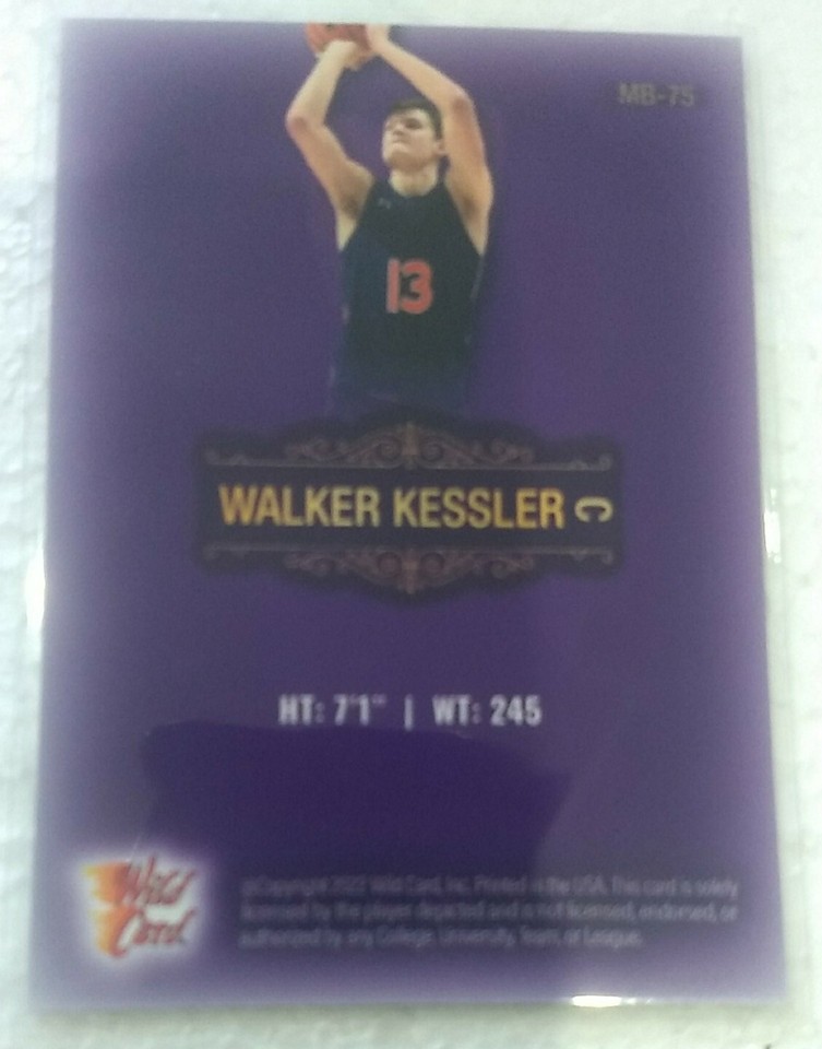 Walker Kessler, 2022 Wild Card Matte RC Purple MB-75, 159/200 Tar Heels ...