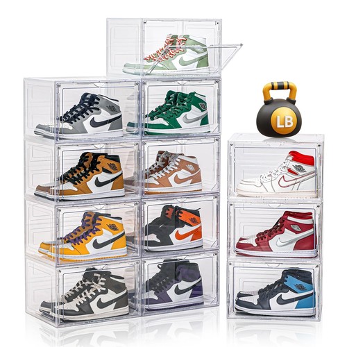 12 Pack Clear Shoe Boxes Stackable,Large Shoe Storage Organizer with ...