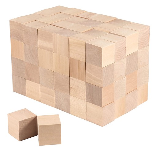 60 PCS 1.5 Inch Wooden Blocks, Premium Natural Solid Wood Cube ...