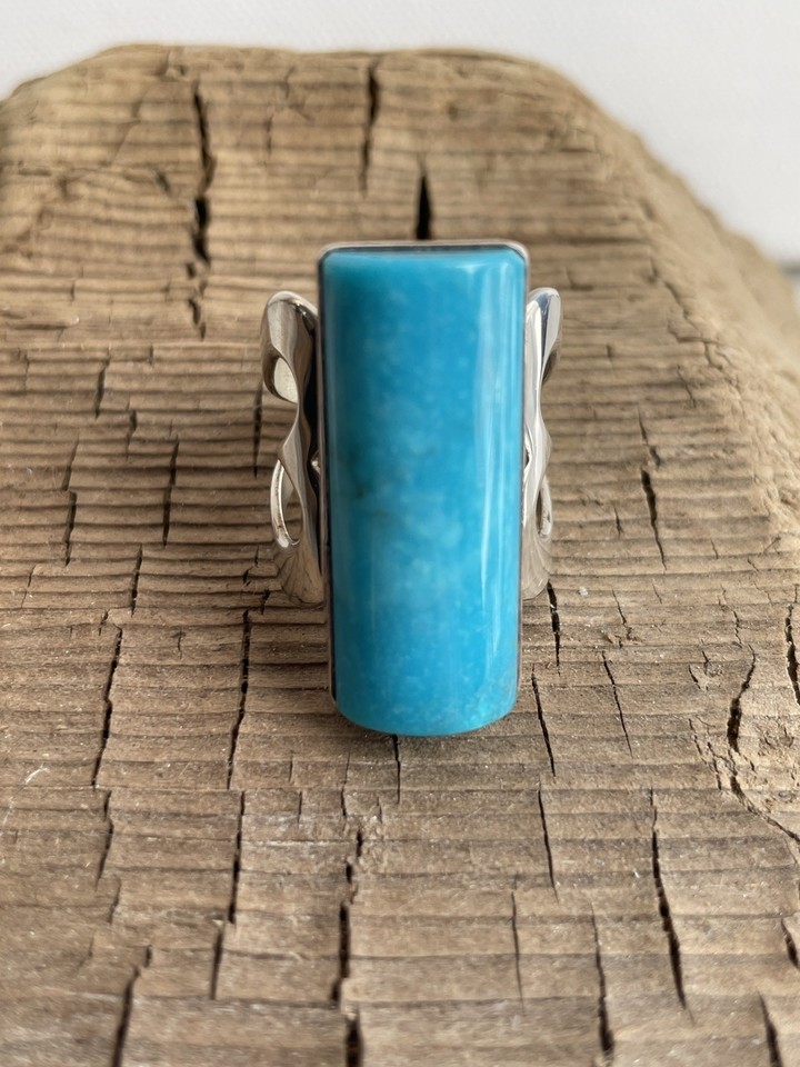 Jay King Ring Size 9 Huge Turquoise Stone w Heart Cutouts on band 925 ...