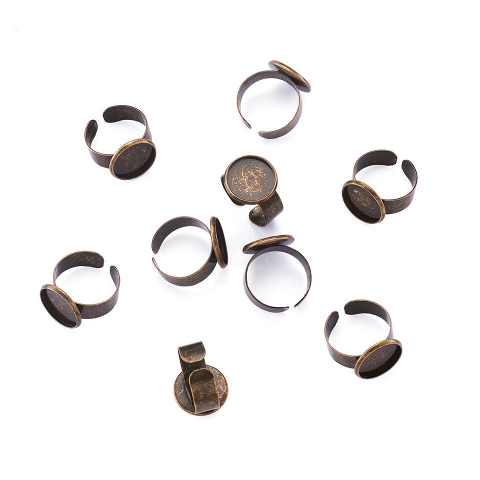 10pcs Antique Bronze Ring Shanks Adjustable Pad Bases Jewelry Diy ...
