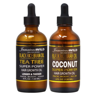 Jamican Wild Black Rice Bran Tea Tree Oil 4oz + Coconut Oil 4oz w/Free ...