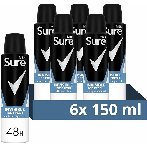 Sure Men Invisible Ice Fresh Aerosol Anti-Perspirant Deodorant 48H - 6 ...