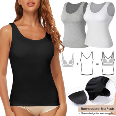 Women Cami Shaper Camisole With Built in Padded Bra Vest Tummy Control ...