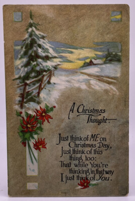 A Christmas Thought Poem, Winter Scene Poinsettias, Vintage 1910s ...