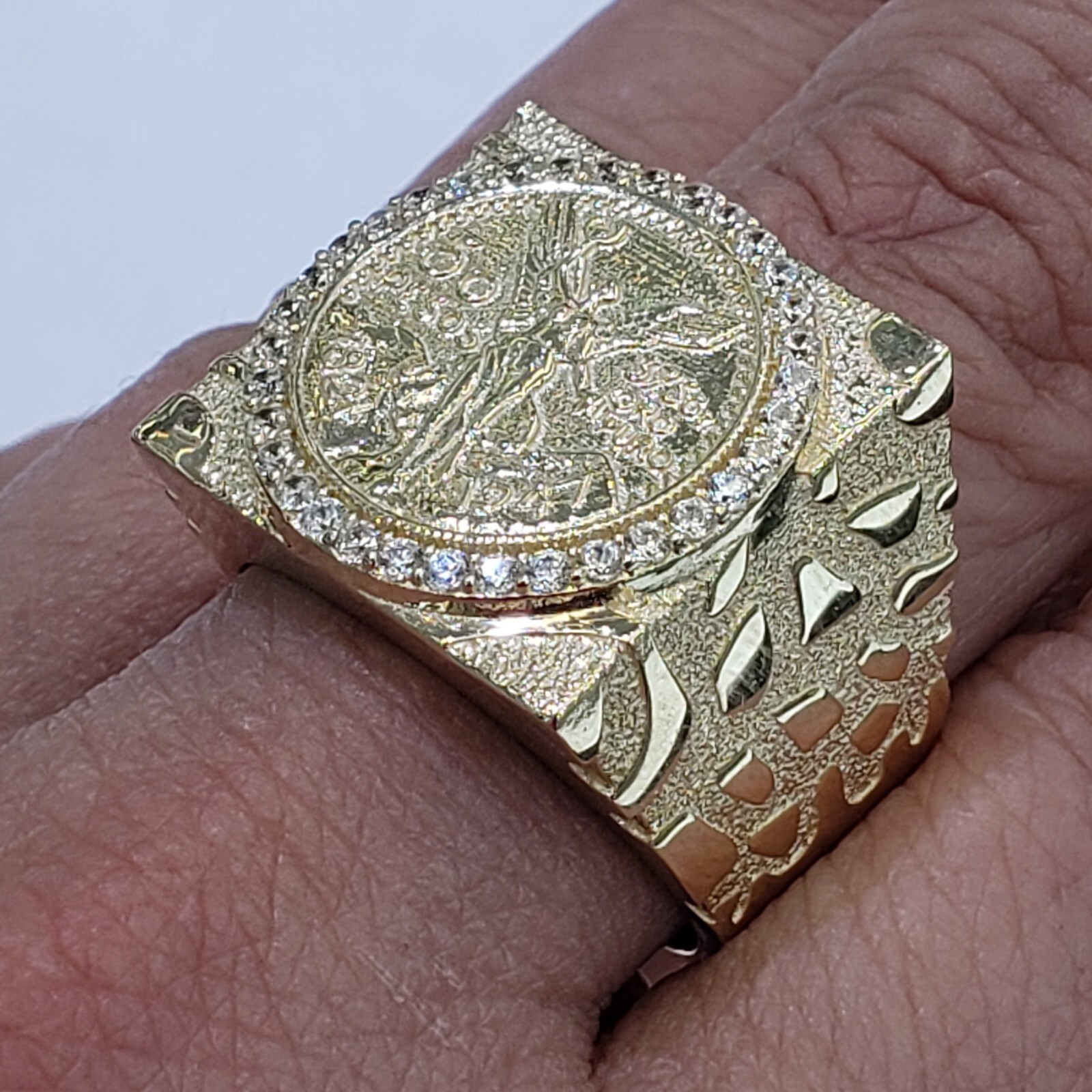 solid 14k Yellow Gold 50 Pesos Centenario Nugget Mans Ring Size 9 10 11 ...