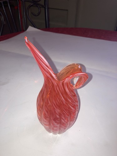Vintage Brimm's Orange Swirl Glass Small Long Spout Pitcher Vase 7.5” X ...
