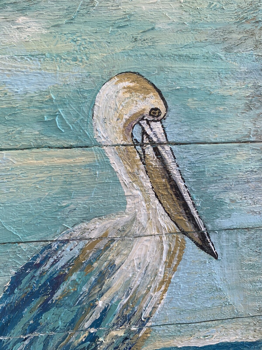 Wood Pelican Painting