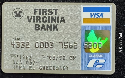 First Virginia Bank VISA CLASSIC Credit Card ~ exp 1990 ~ our# cb307 | eBay