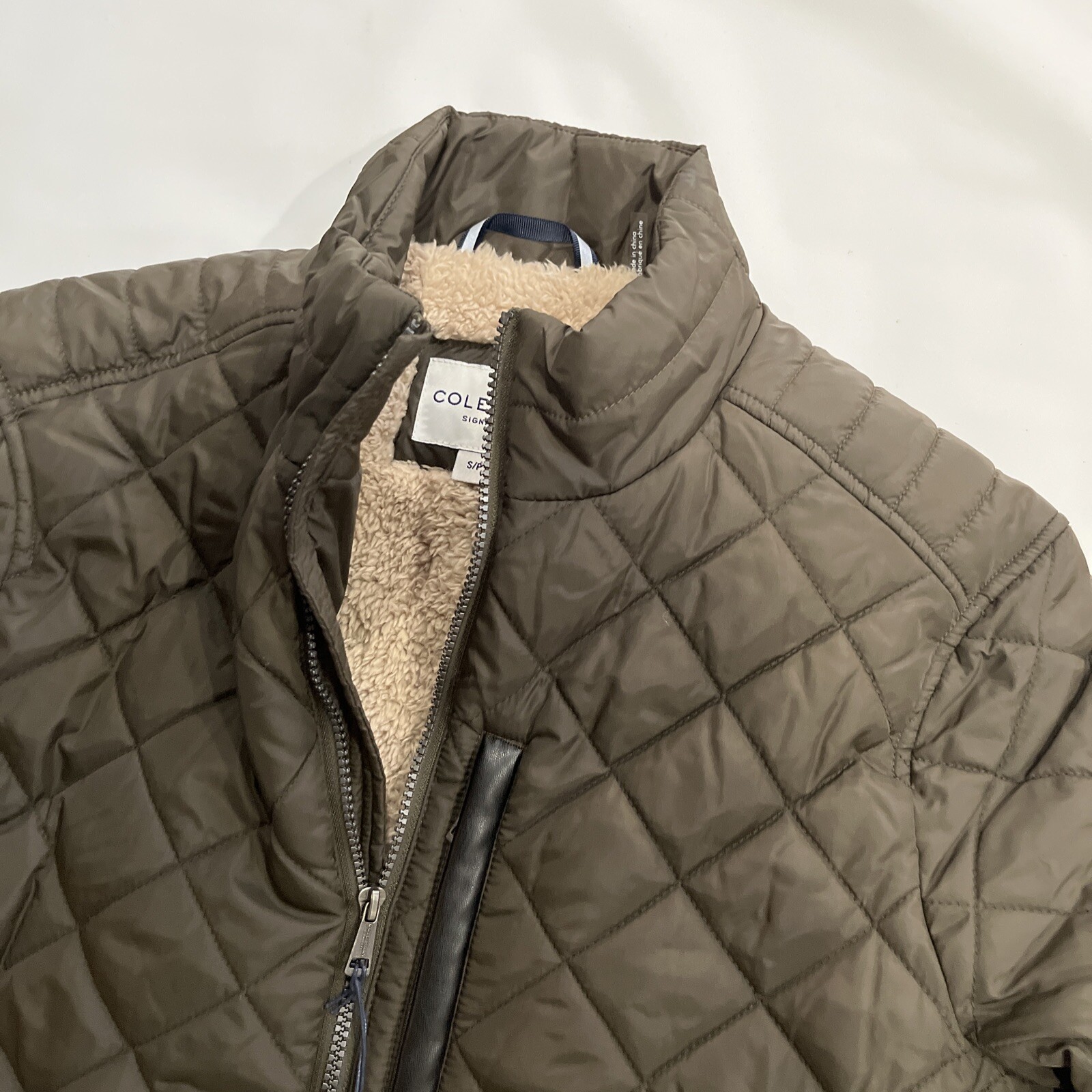 Cole Haan men's Diamond Quilted Sherpa Lined Jacket- size Small - Olive ...