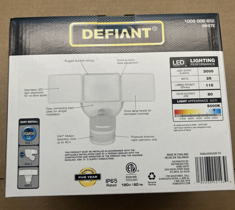 Defiant 240 Degree White Motion Dusk-to-Dawn Outdoor LED 3 Head Flood ...