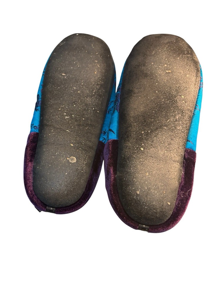 Goody Bon Bons Slippers Floral Silk Women M 7.5- 9 Aqua Asian Purple ...