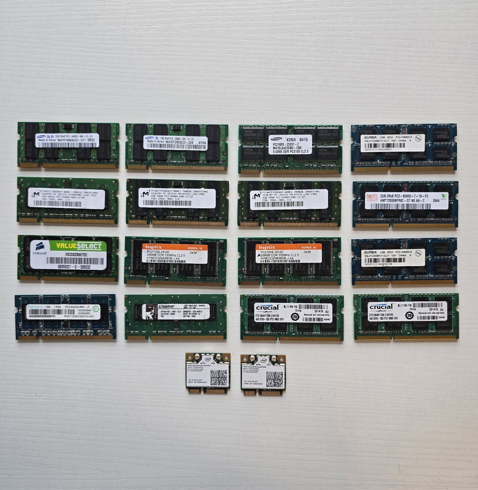 Lots of 16 Assorted Laptop RAM DDR, DDR2, DDR3 + 2 Intel WiFi Cards | eBay