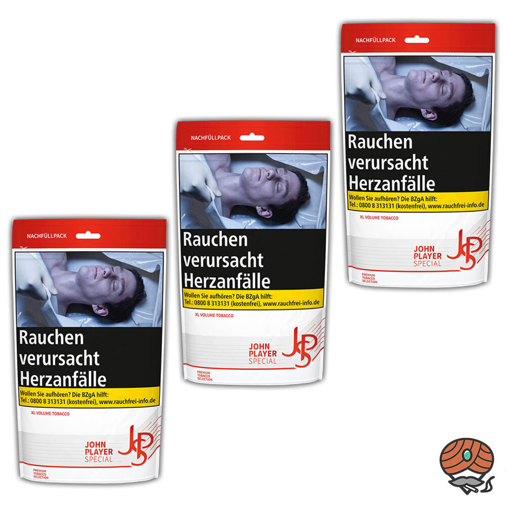 JPS John Player Special Red/Rot Zip Bag Volumentabak 3x 90g Stopftabak ...