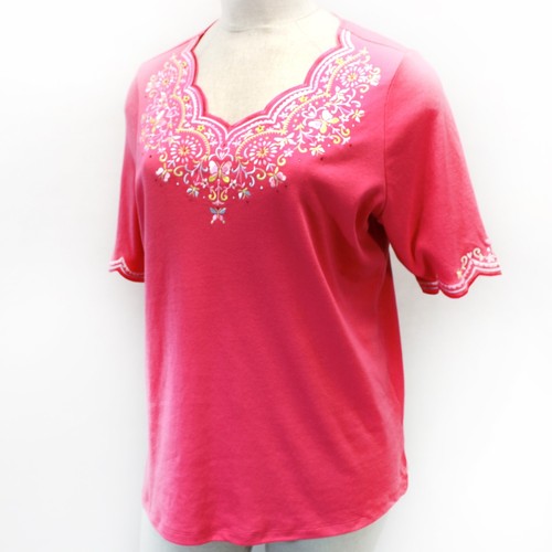 Quacker Factory Plus Watermelon Studs Embroidered V-Neck Shirt Top 3X ...