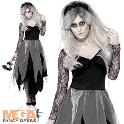 Graveyard Corpse Bride Ladies Fancy Dress Halloween Wedding Zombie ...