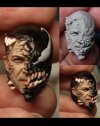 Handmade Painted 1/12 Tom Hardy Half-face Venom Head Carved Model | eBay
